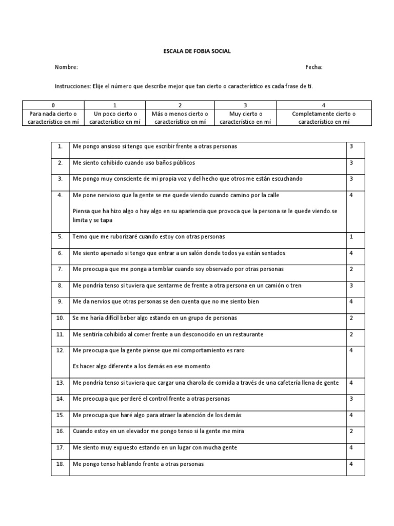 Escala de Fobia Social | PDF