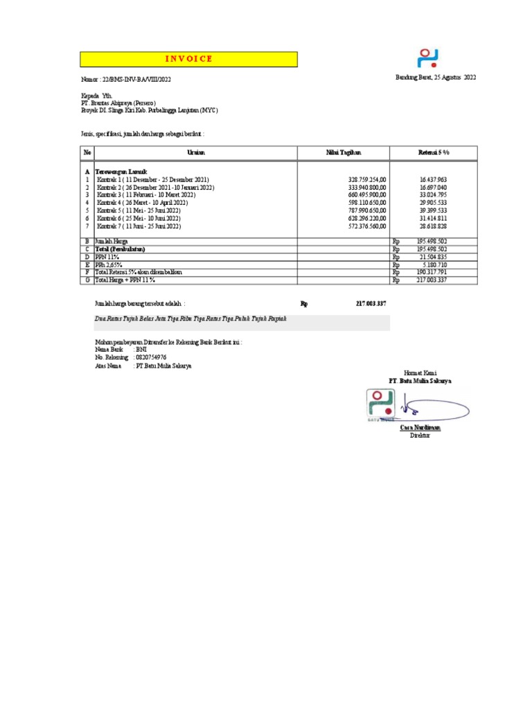 Invoice Retensi Proyek Pembangunan | PDF