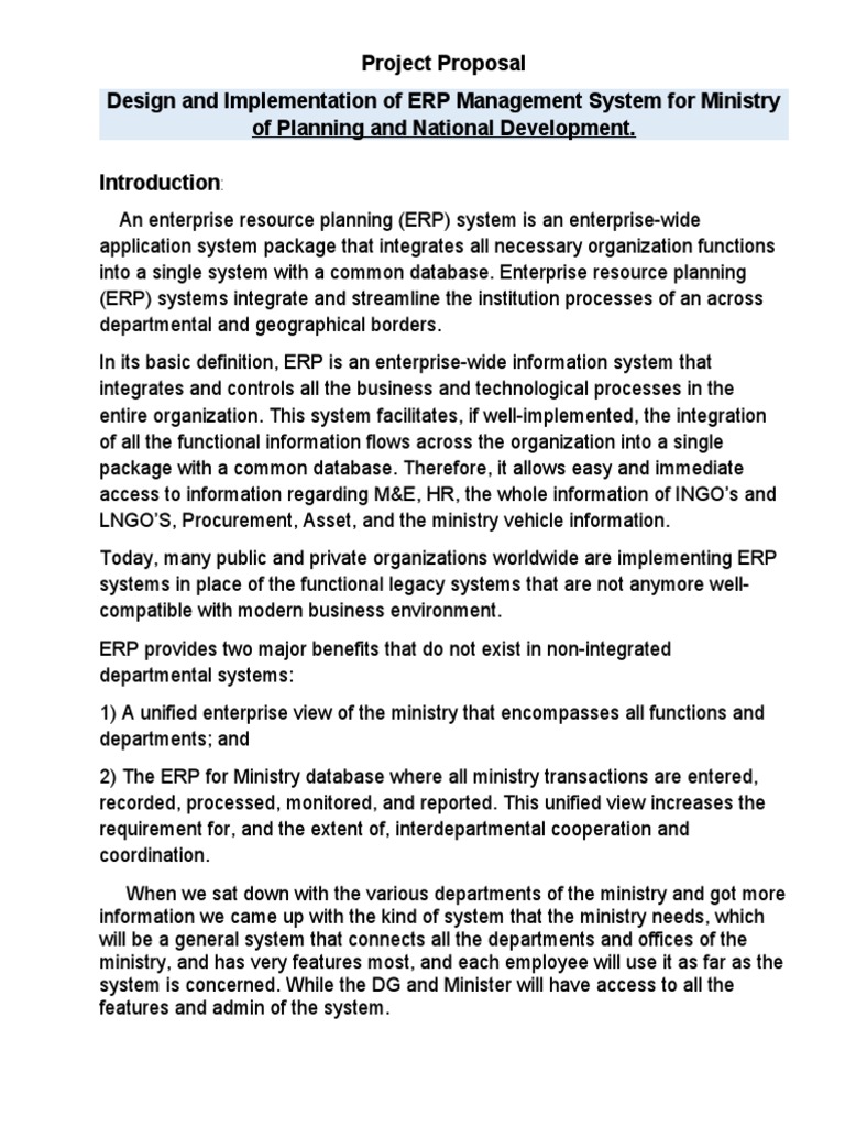 Project Proposal Erp For Ministry of Planning | PDF | Inventory ...