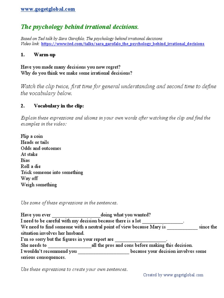 English Lesson Plan About Decisions and Regrets Conversation Topics Dialogs Oneonone Activities ...