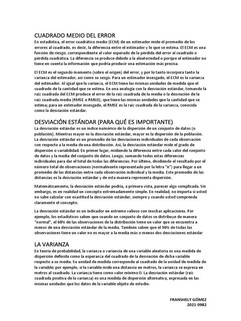 Metricas Estadisticas | PDF | Error medio cuadrado | Diferencia