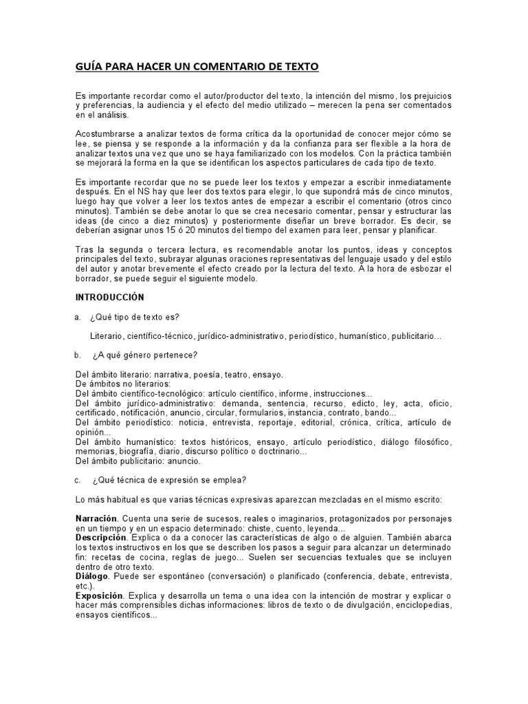 Guía para Hacer Un Comentario de Textos | PDF | Ensayos | Escritores