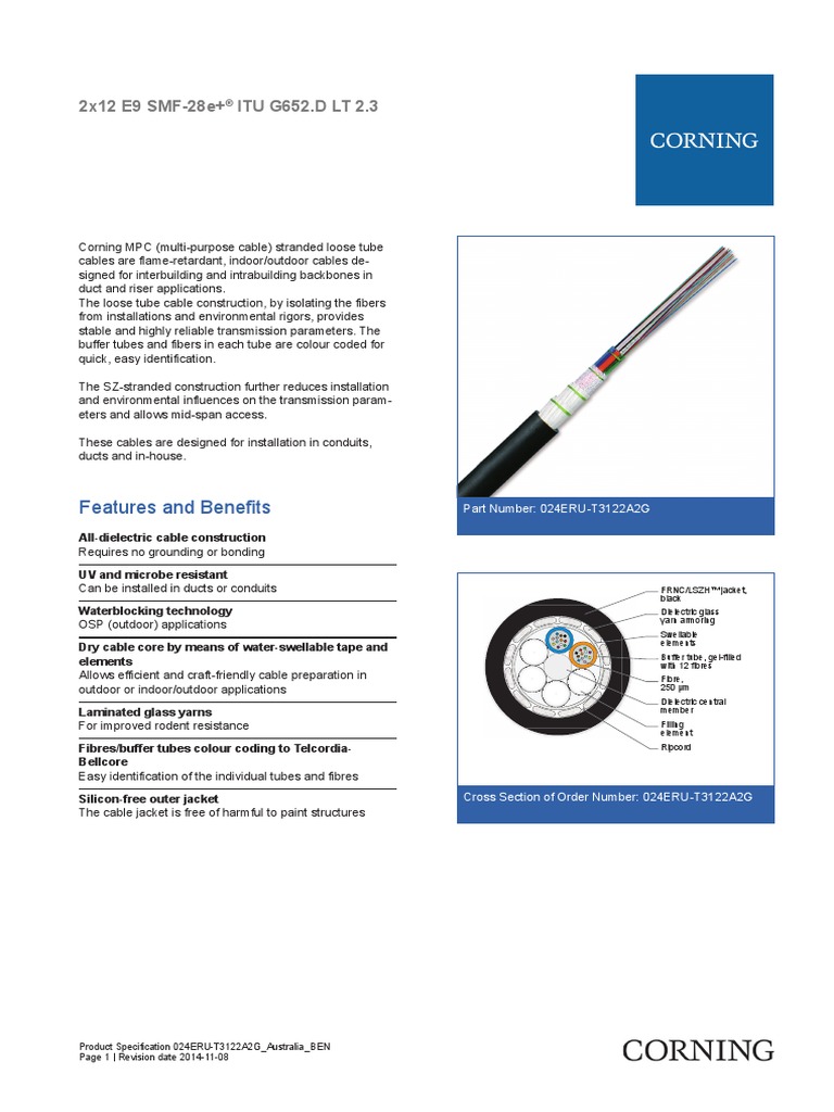 Corning FIBRE OPTIQUE 24 - BRINS 024ERU T3122A2G | PDF | Optical Fiber ...