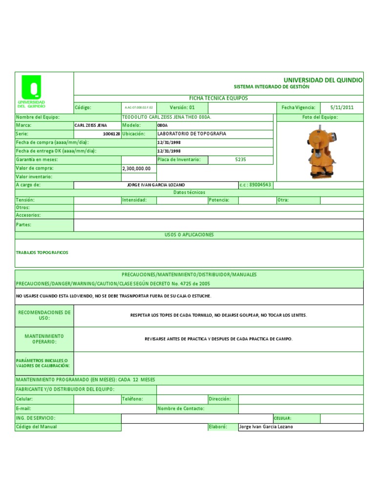 Ficha Tecnica Equipos UQ THEO 080A | PDF