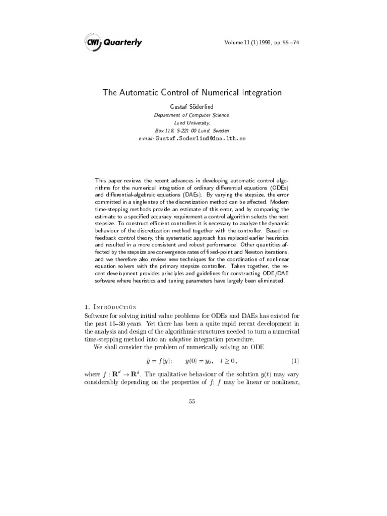 Automatic Control in Numerical Integration | PDF | Control Theory ...