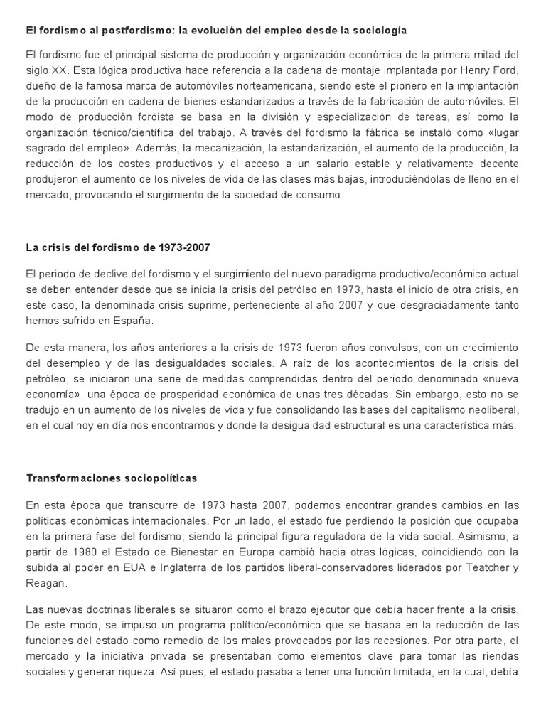 El Fordismo Al Postfordismo | PDF | Economias | Business