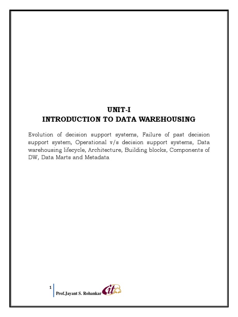 DWM Unit-I Notes | PDF | Data Warehouse | Databases