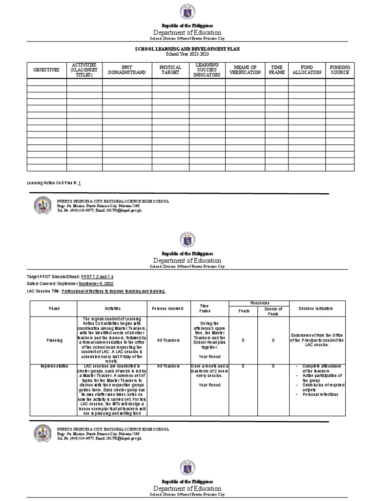 Net - SCHOOL LEARNING AND DEVELOPMENT PLAN | PDF | Teachers | Learning