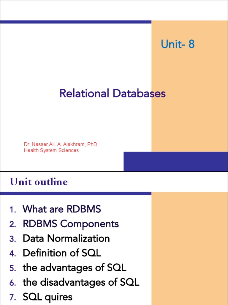 Relational Databases Unit 8 Pdf Relational Database Sql
