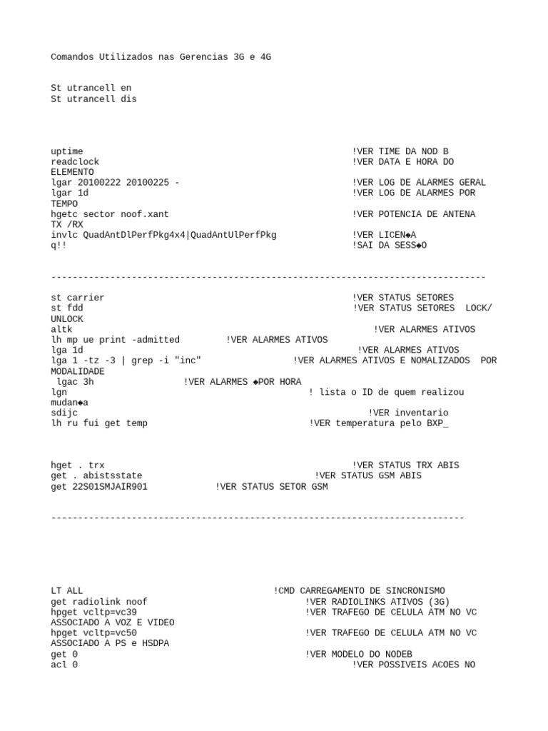 Comandos utilizados para monitoramento e gerenciamento de redes 3G e 4G | PDF | Informática ...