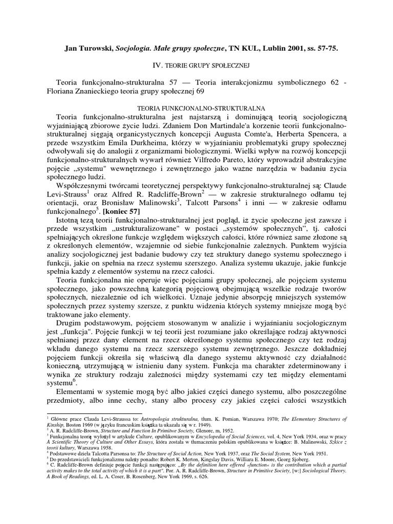 Turowski Jan Teorie Grupy Spoecznej | PDF