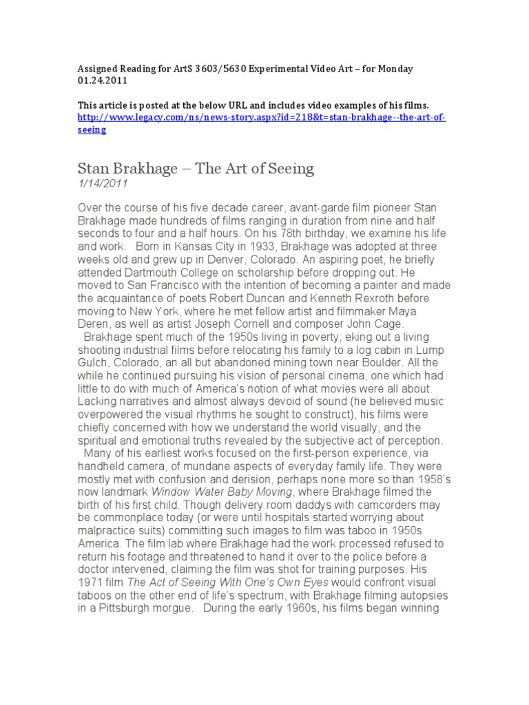 Stan Brakhage - The Art of Seeing | PDF | Paintings | Arts (General)