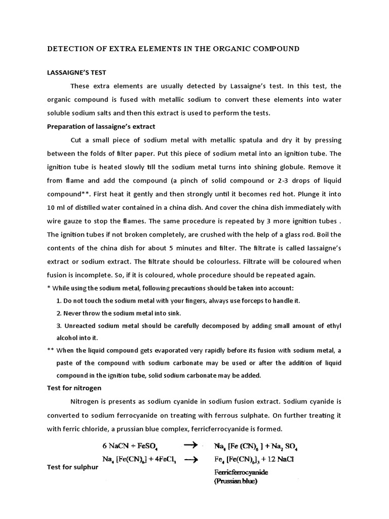 Detection of Extra Elements in The Organic Compound | PDF | Chlorine ...