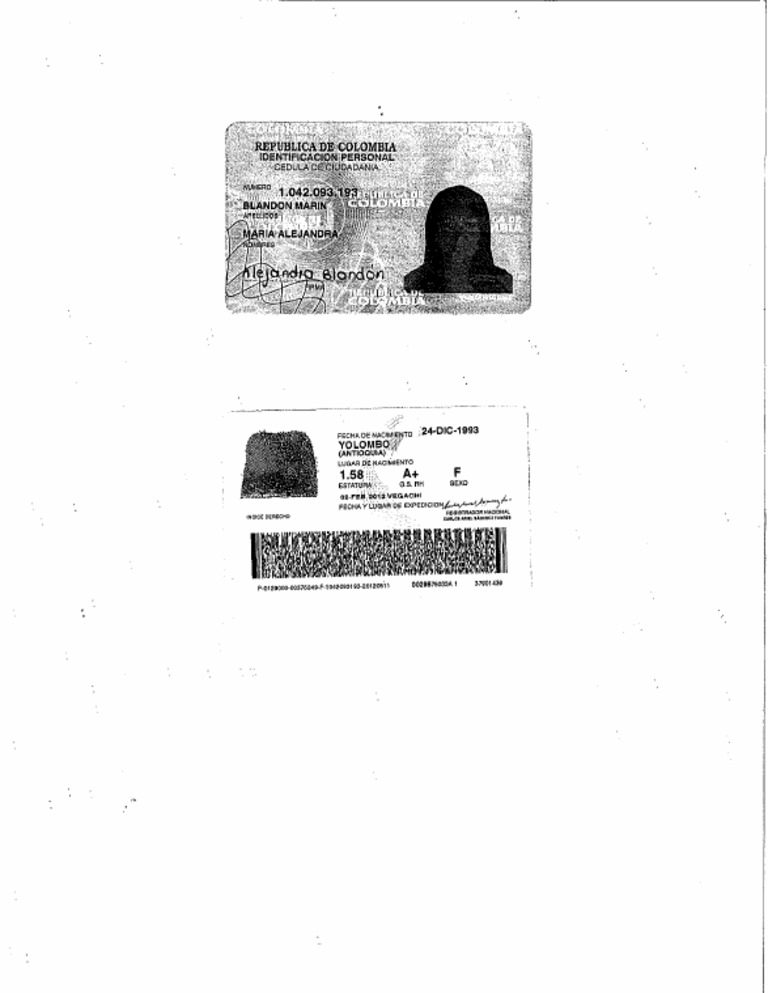 Cedula Maria Alejandra Blandon Marin | PDF
