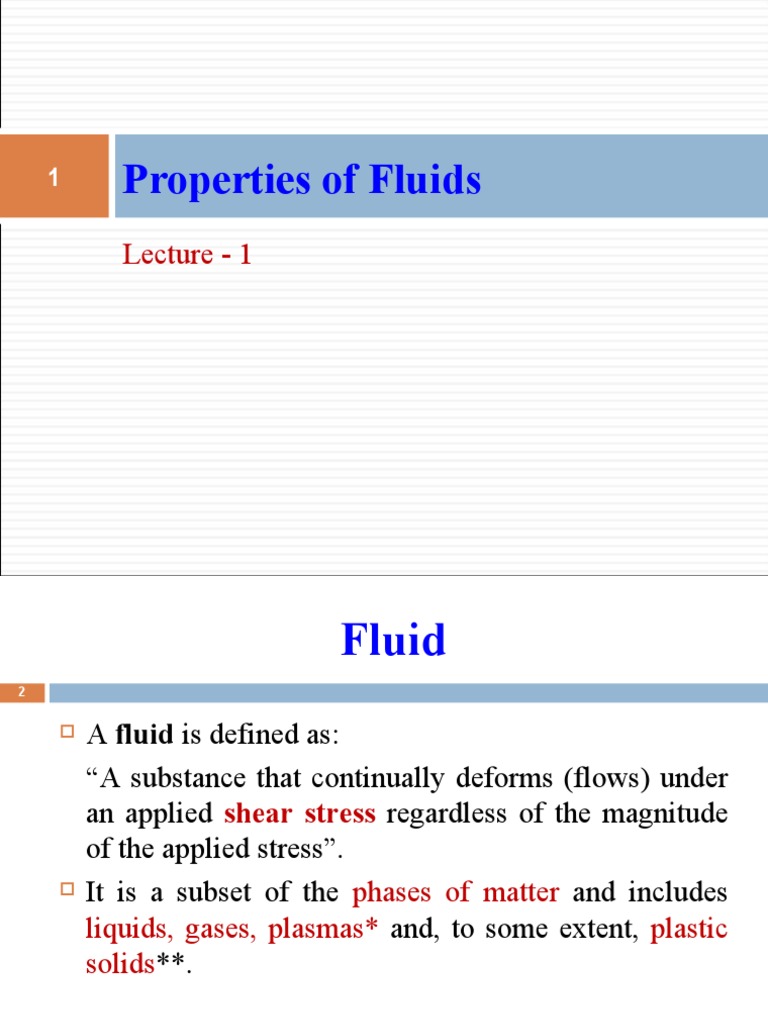 Lecture 1 Fluid Properties | PDF | Fluid Mechanics | Viscosity