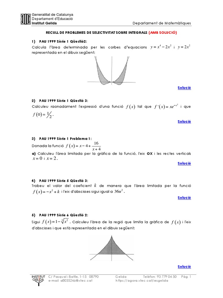 Recull de Problemes de Selectivitat Sobre Integrals | PDF