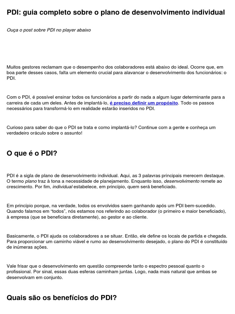 Pdi Guia Completo Sobre o Plano de Desenvolvimento Individual | PDF ...