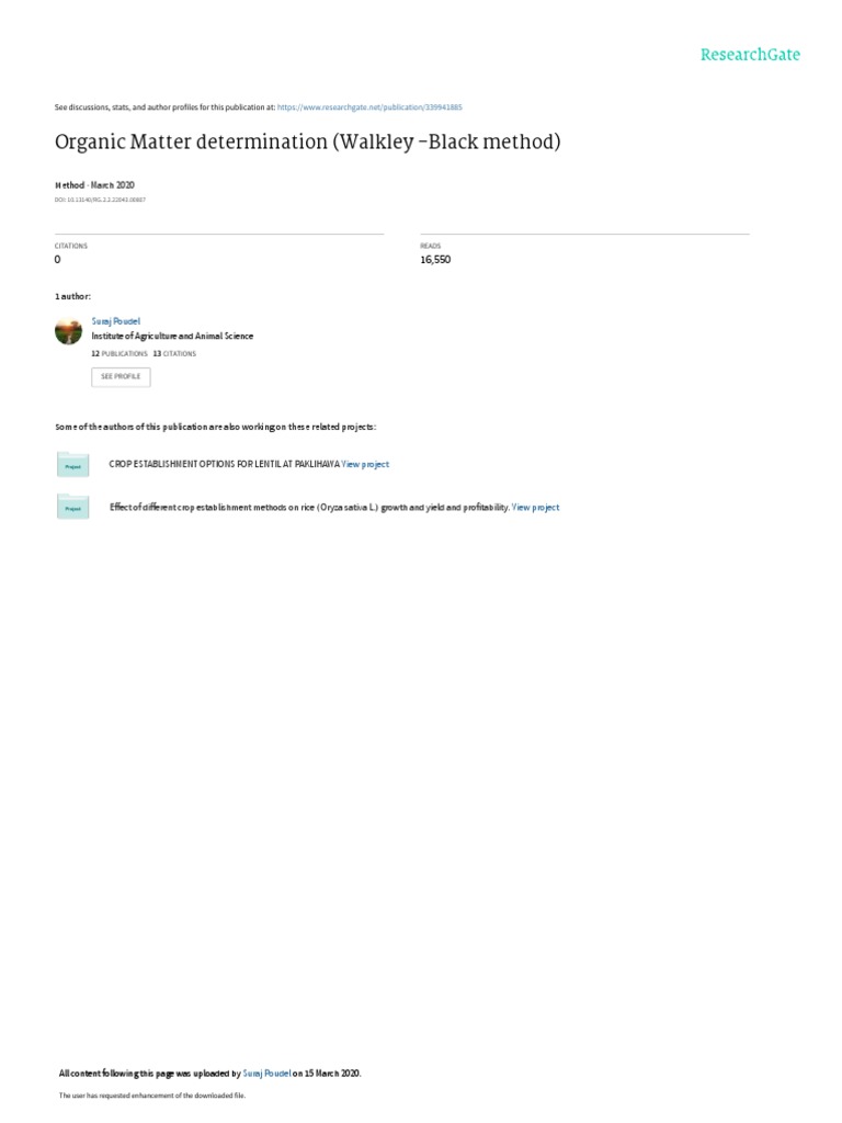 Organic Matter Determination (Walkley - Black Method) | PDF | Titration ...