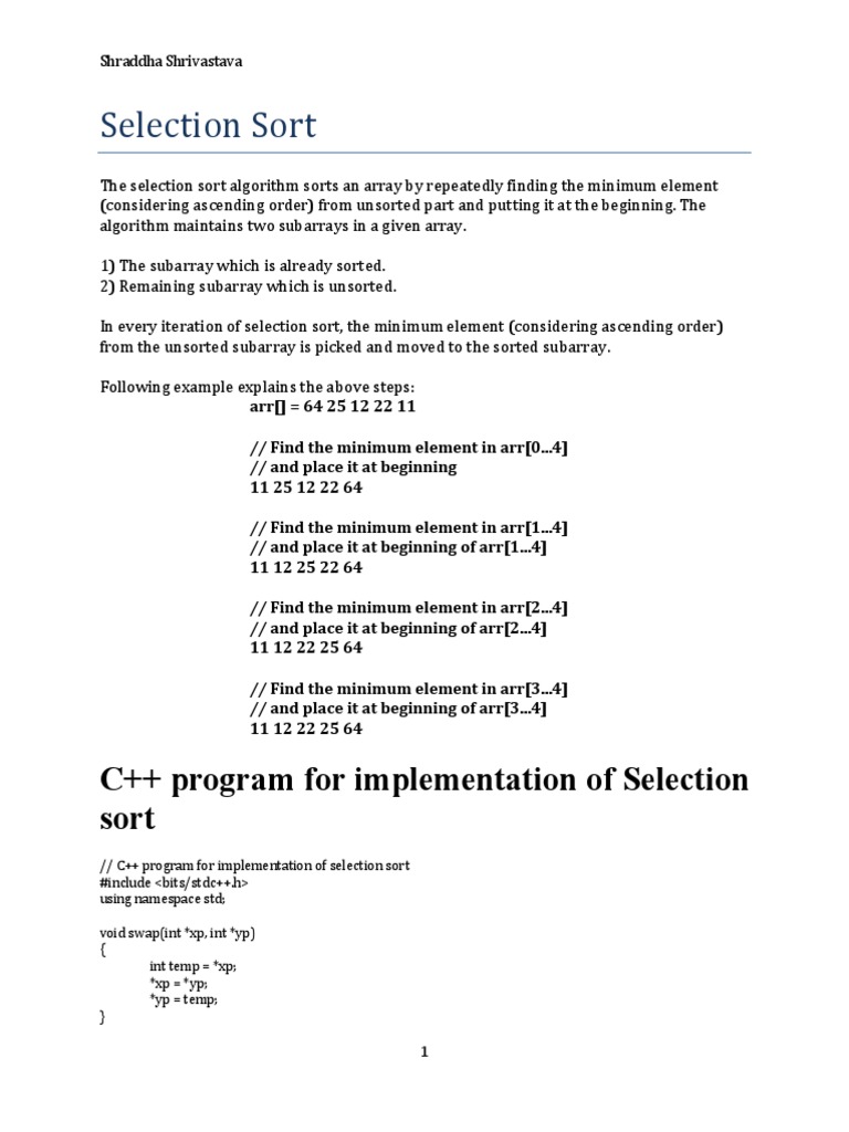 Selection Sort Pdf Computing Applied Mathematics