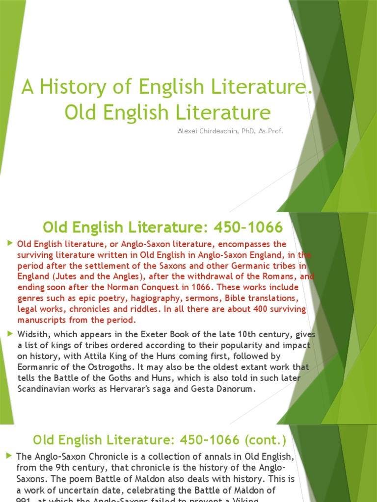 A History of English Literature. Old English Literature | PDF ...
