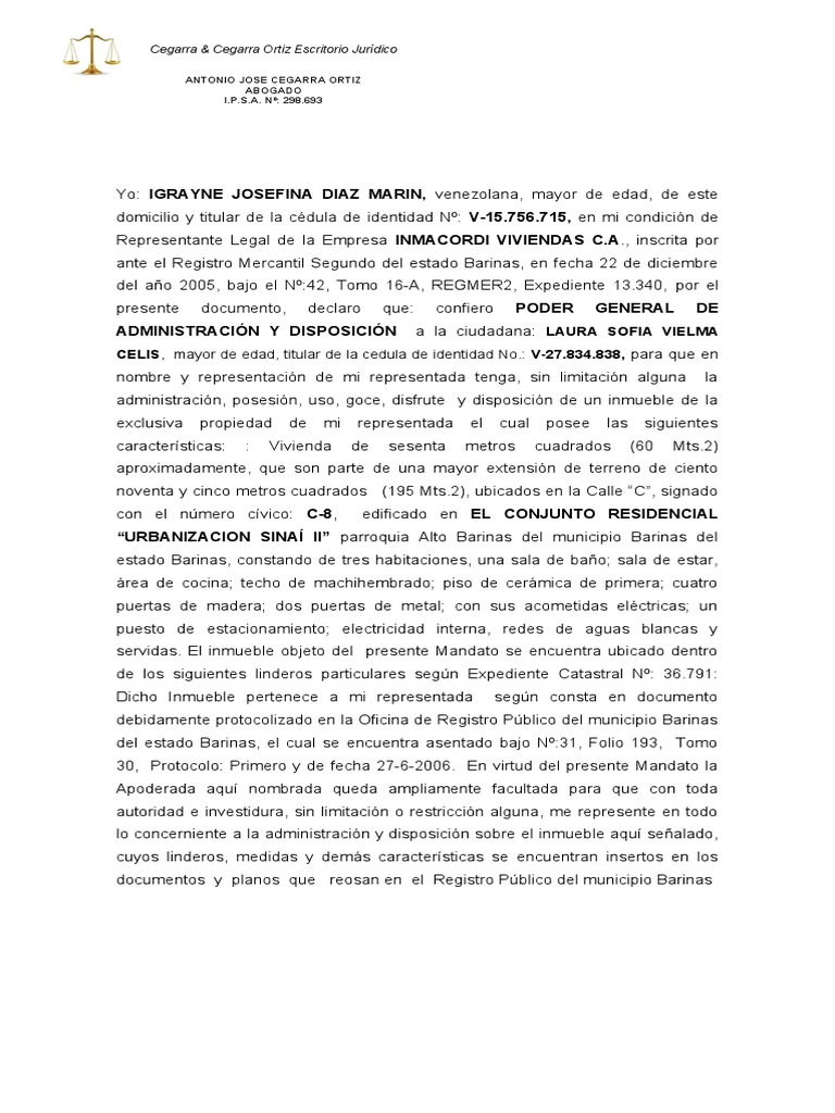Poder General Laura Vielma | PDF | Propiedad