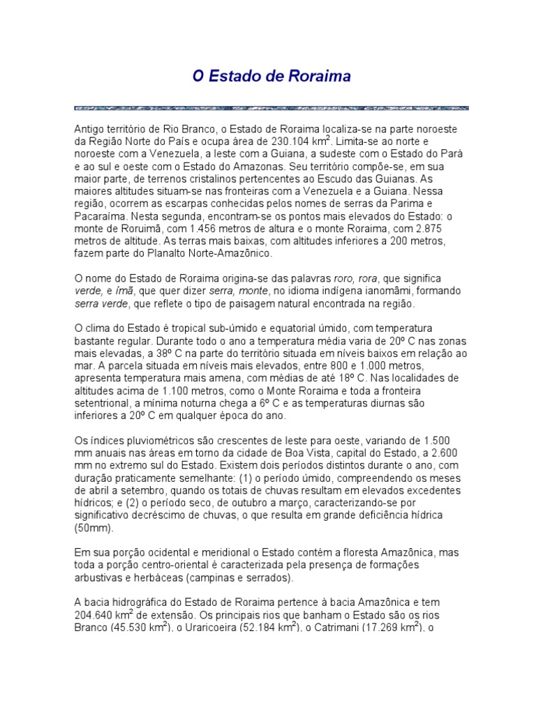 História de Roraima | Descargar gratis PDF | Brasil | Guiana História de Roraima | Descargar gratis PDF | Brasil | Guiana