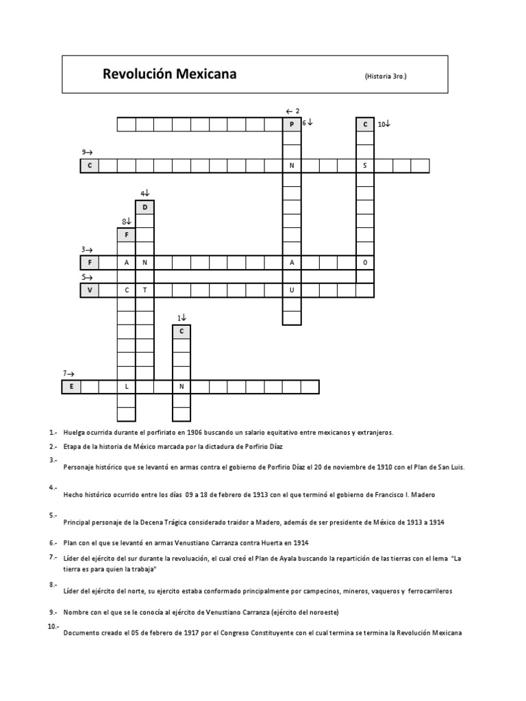 Crucigrama. Revolución Mexicana | PDF | revolución mejicana | Militares ...
