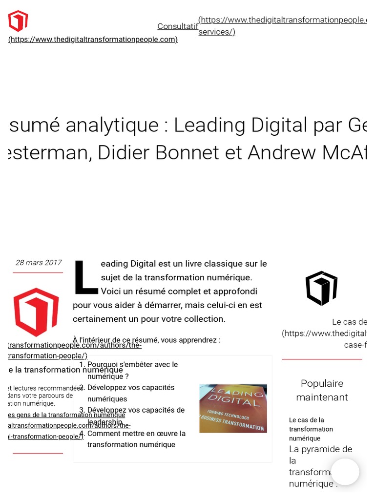 Un Résumé Analytique - Leading Digital Par George Westerman, Didier ...