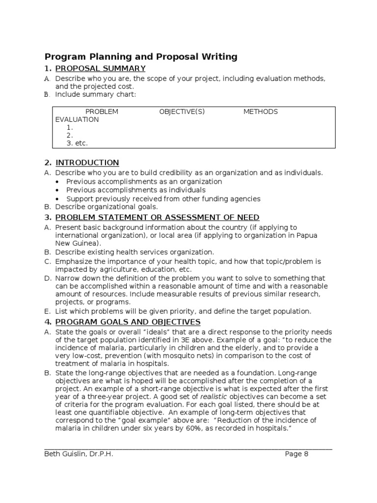 Program Proposal Writing Guide | PDF | Goal | Evaluation