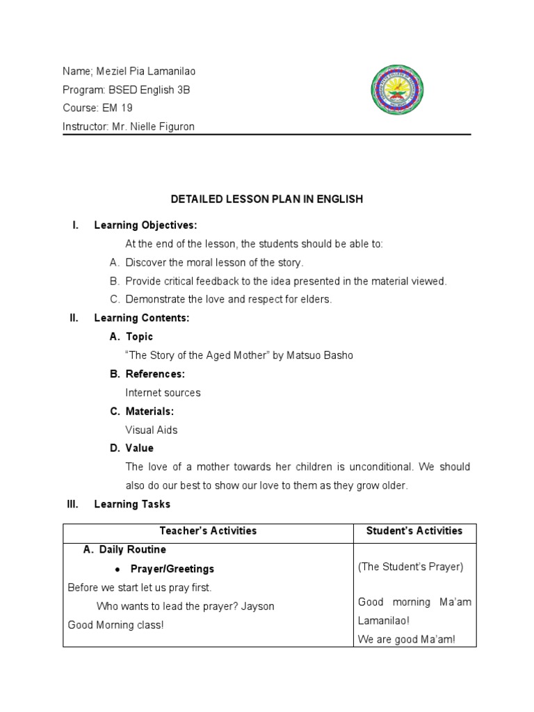 Detailed Lesson Plan in English | PDF | Lesson Plan | Adverb