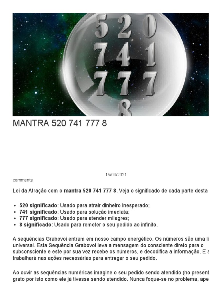 Mantra 520 741 777 8. Entenda o Significado e Faça Hoje Mesmo! | PDF