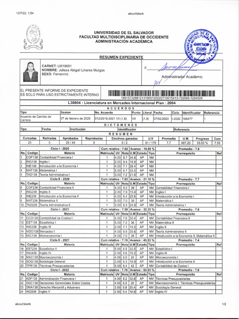 LM19001 - Record de Notas Actualizado A Ciclo I 2022 | PDF | Negocios ...