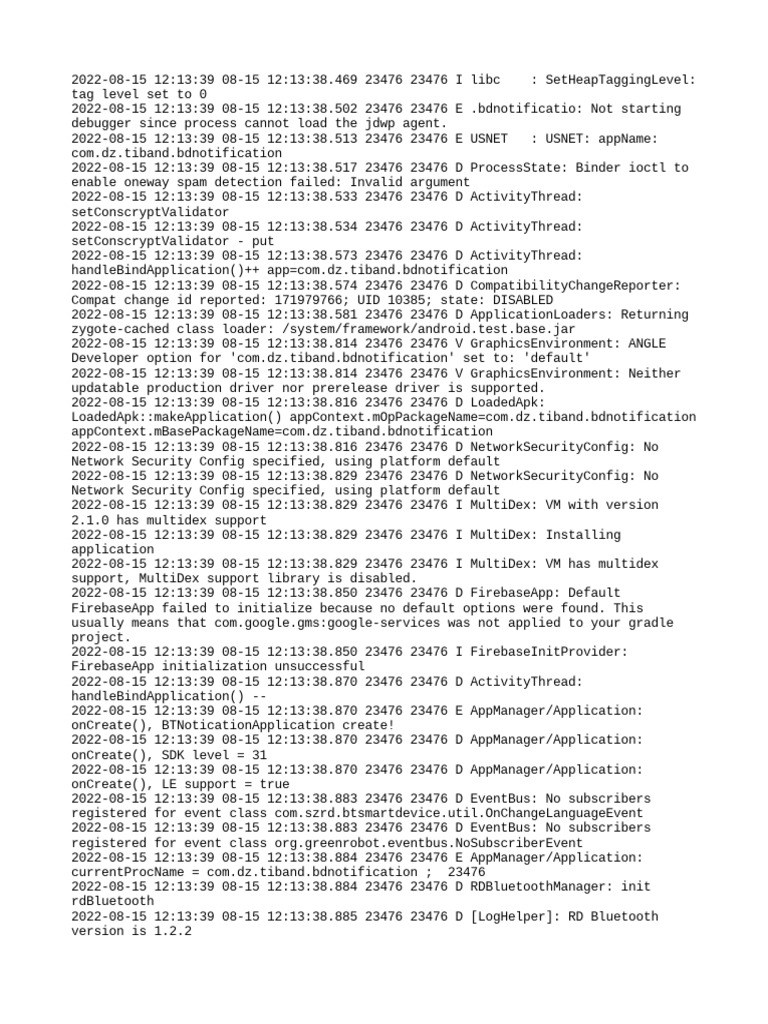 Initialization and startup log for Bluetooth notification application | PDF | Java (Programming ...