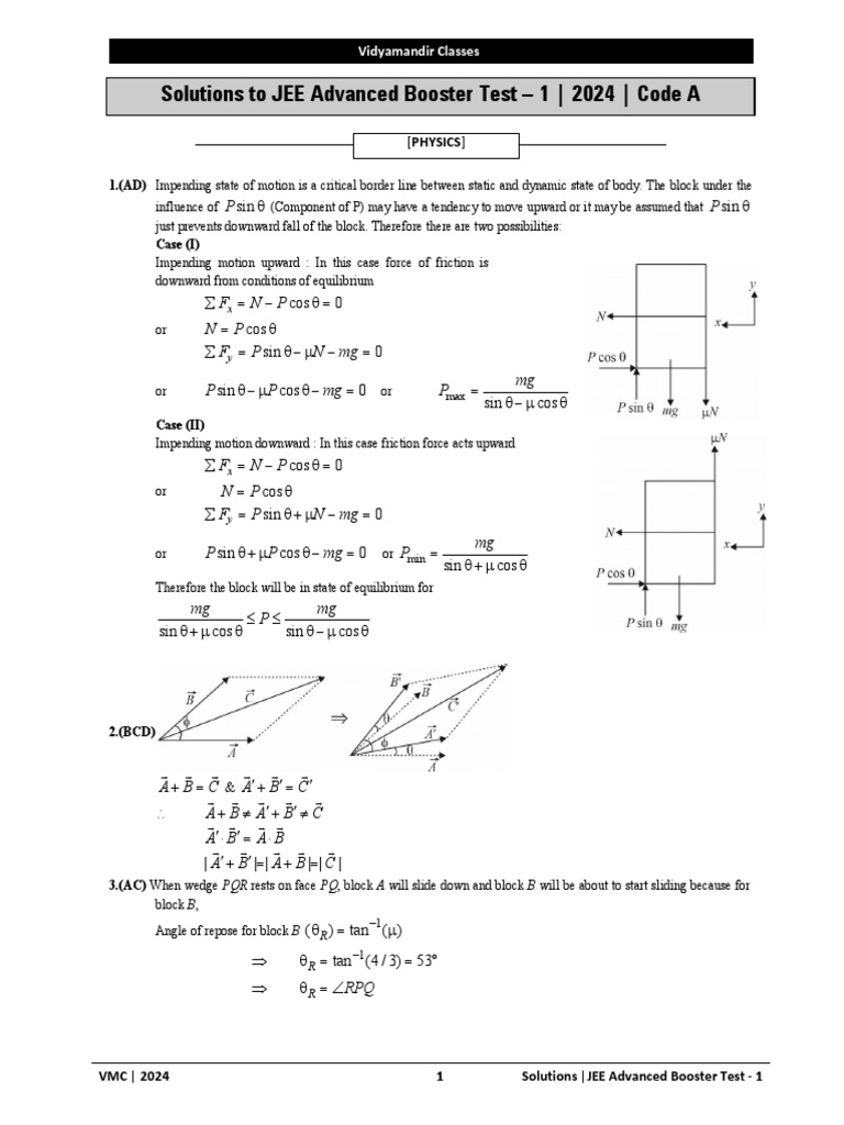 2024 Jee Advanced Booster Test 1 Solution Pdf Mole Unit