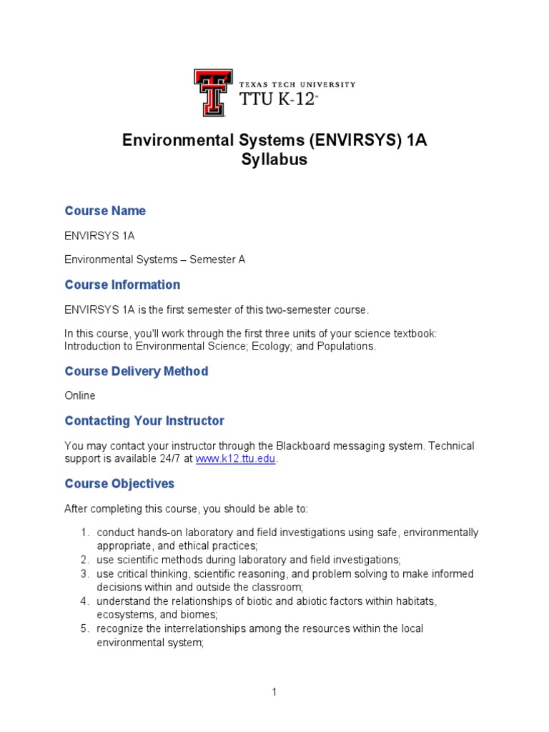 Environmental Science Syllabus | PDF | Educational Assessment | Test ...