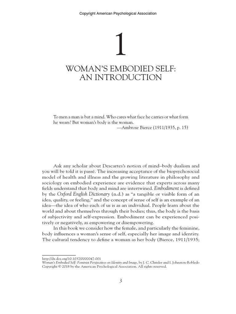 Womans Embodied Self Ch1 Sample | PDF | Embodied Cognition | Body Image