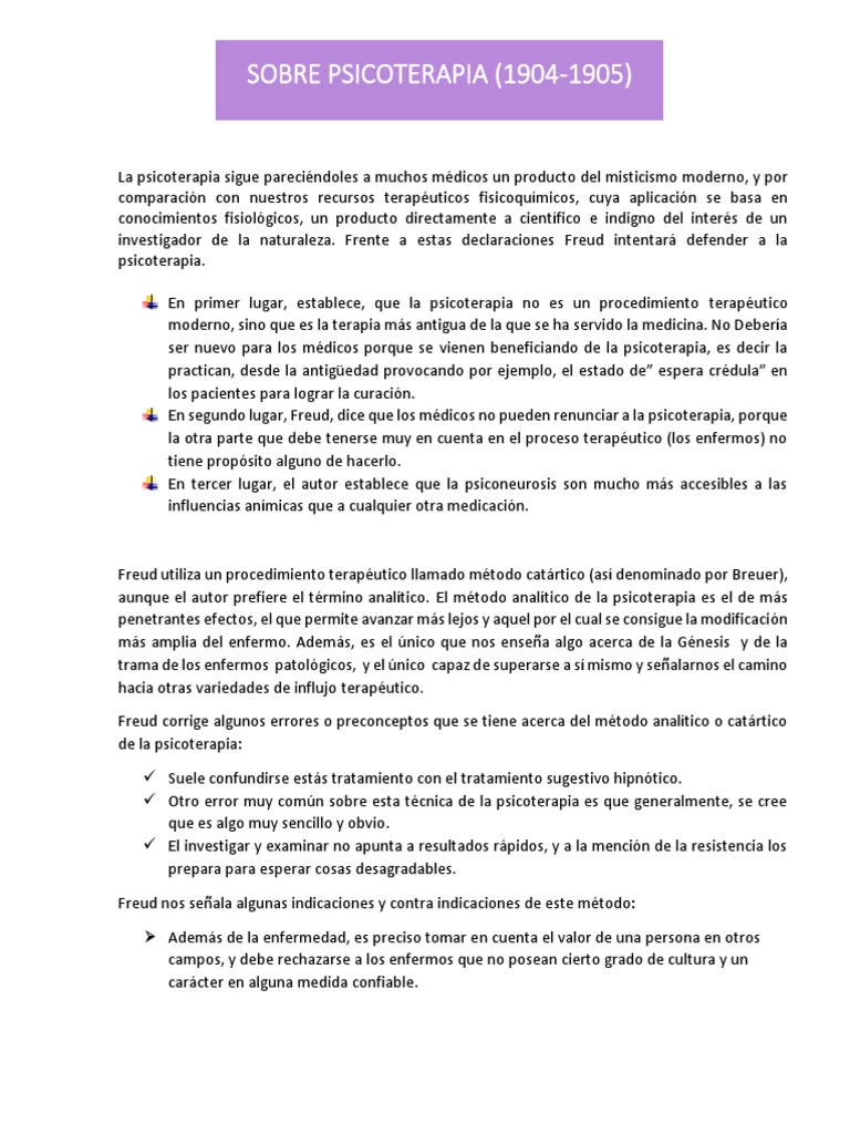 Sobre Psicoterapia Resumen | PDF | Psicoanálisis | Mente inconsciente