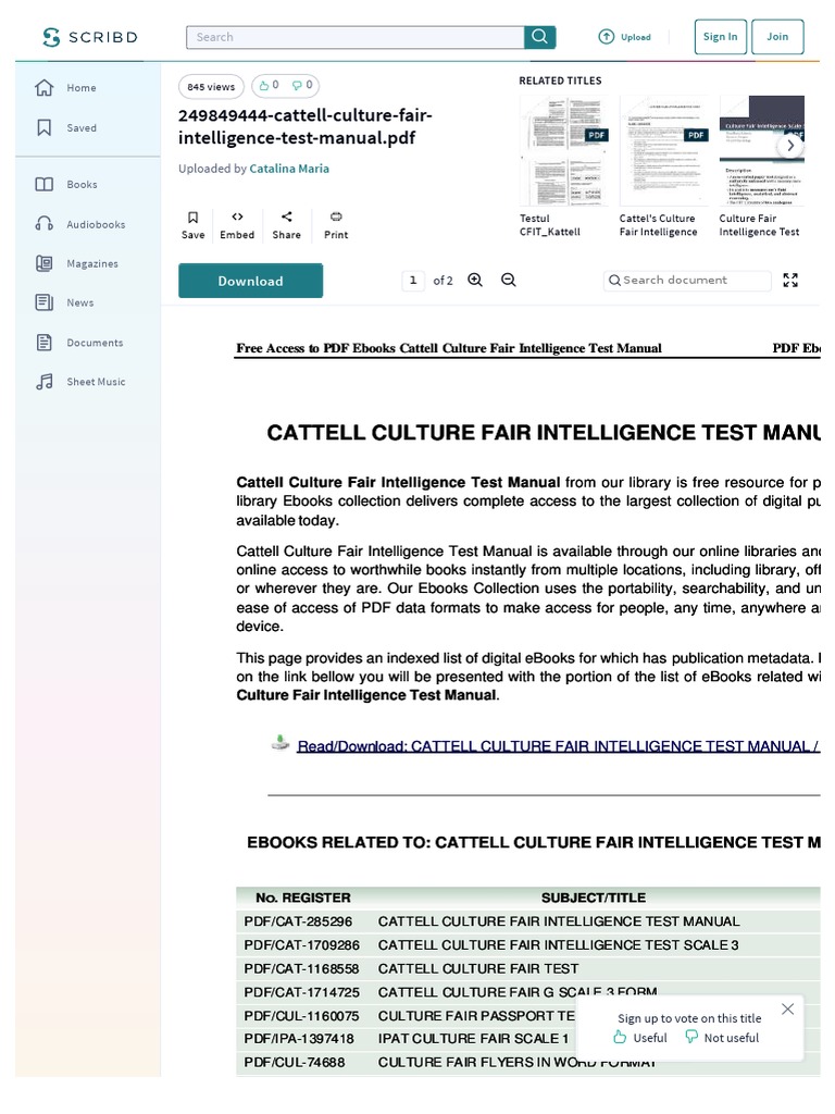 Cattell Culture Fair Test Manual | PDF | Books | Libraries