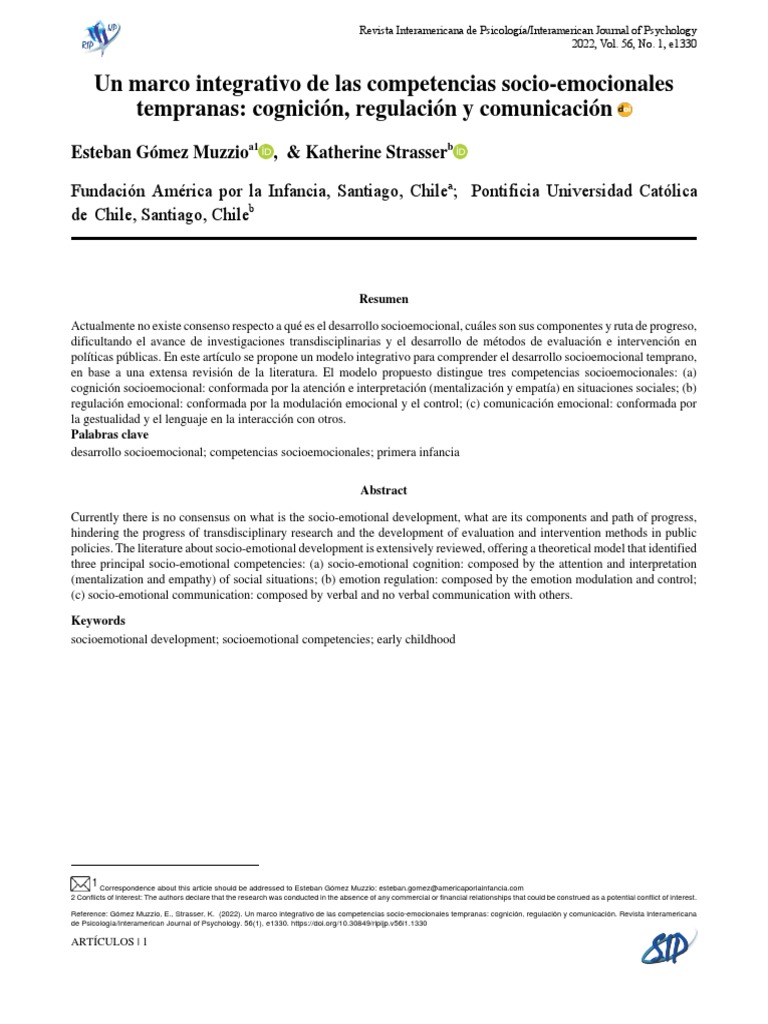 Un Marco Integrativo de Las Competencias Socio-Emocionales Tempranas: Cognición, Regulación y ...