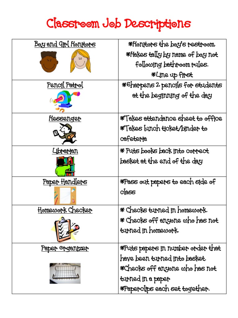 Classroom Job Descriptions for Students | PDF