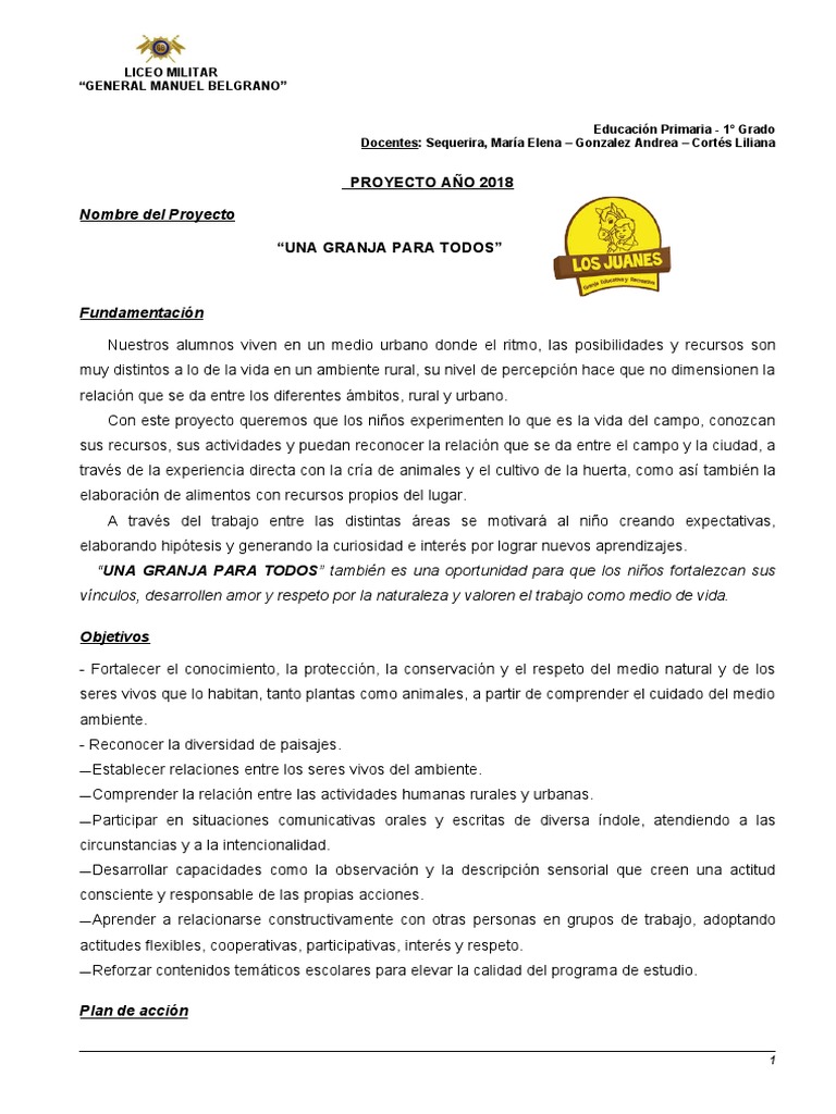 Proyecto La Granja de Primero | PDF | Experiencia | Área rural