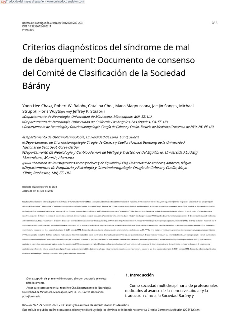 Mal de Debarquement Syndrome Diagnostic Criteria - Consensus Document ...