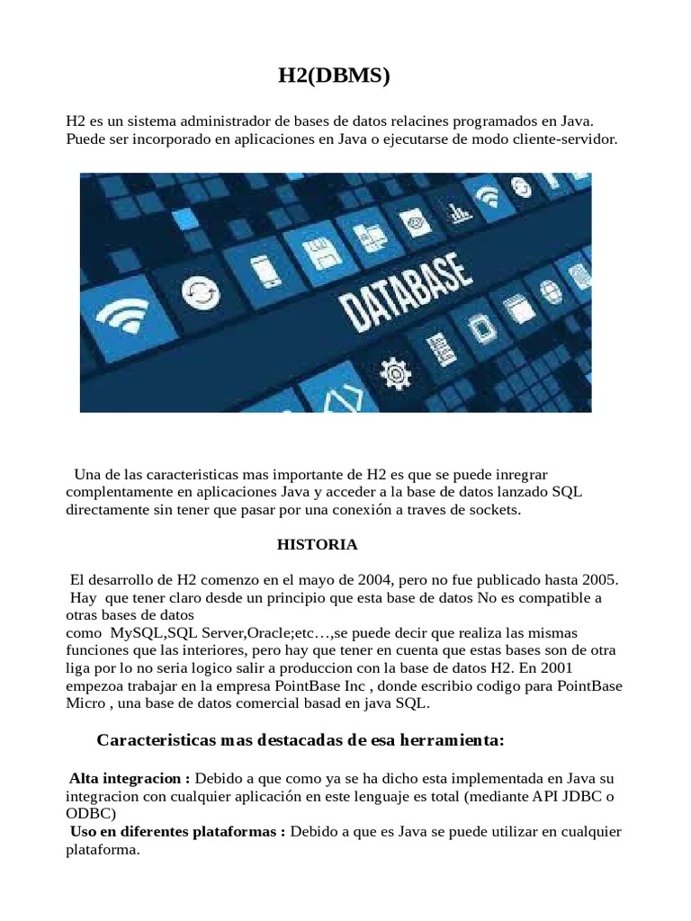 DBMS H2: Un sistema administrador de bases de datos relacionales en ...