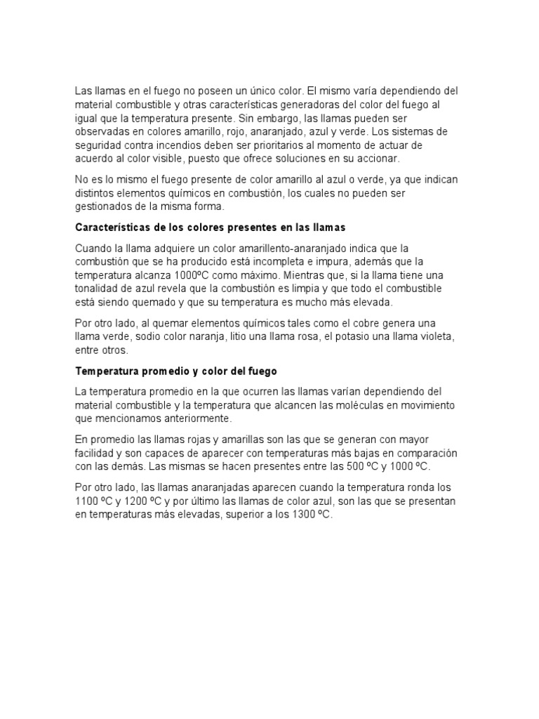 Colores del fuego y su temperatura | PDF
