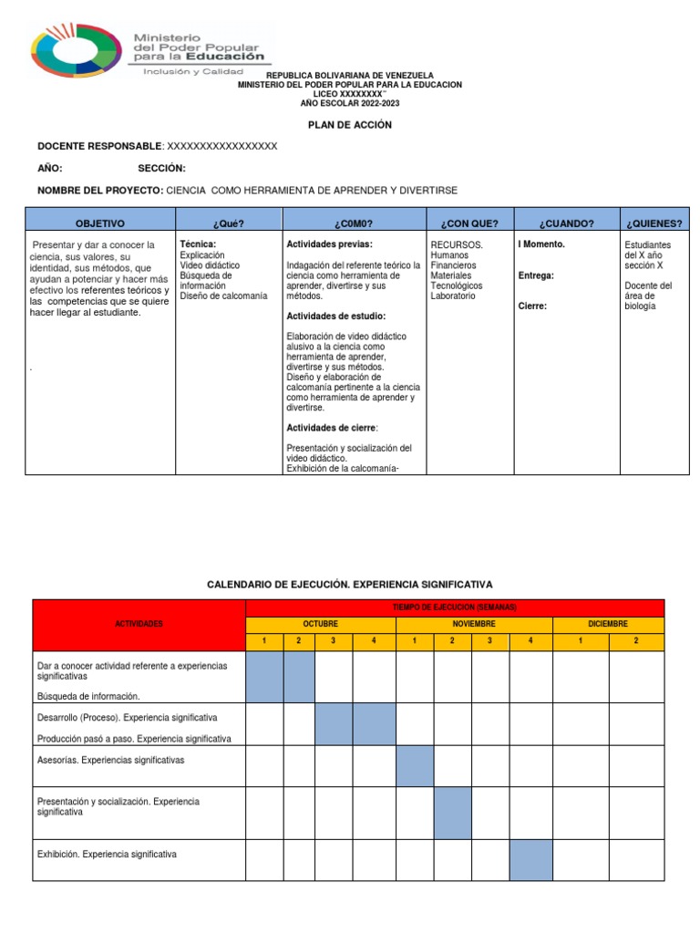 Plan de Accion Ejemplo 2022 - 2023 | PDF | Diseño