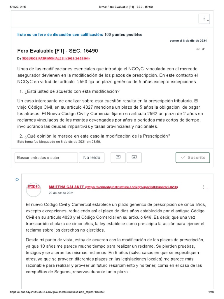 Tema - Foro Evaluable (F1) - SEC. 15490 | PDF | Estatuto de limitaciones | Justicia