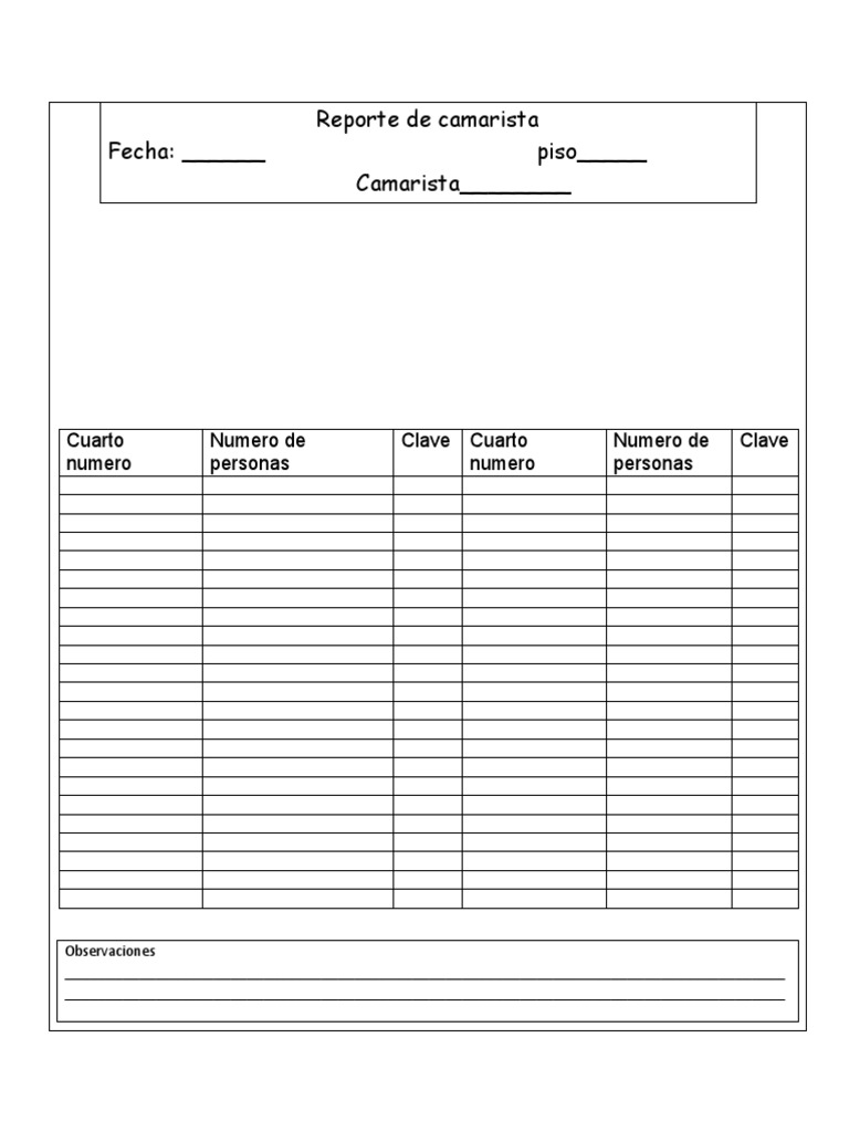 Reporte de Camarista y Areas Publicas | PDF