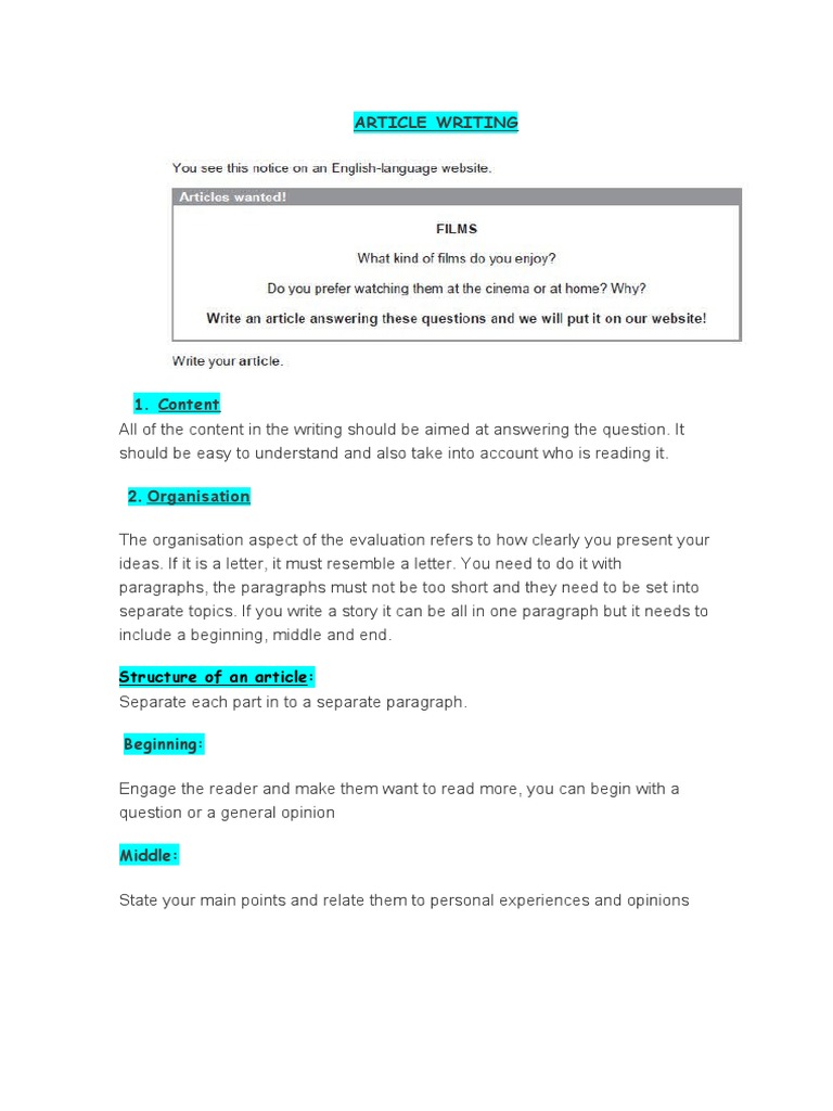 Considering Structure, Language and Effectiveness in Article Writing | PDF | Question ...