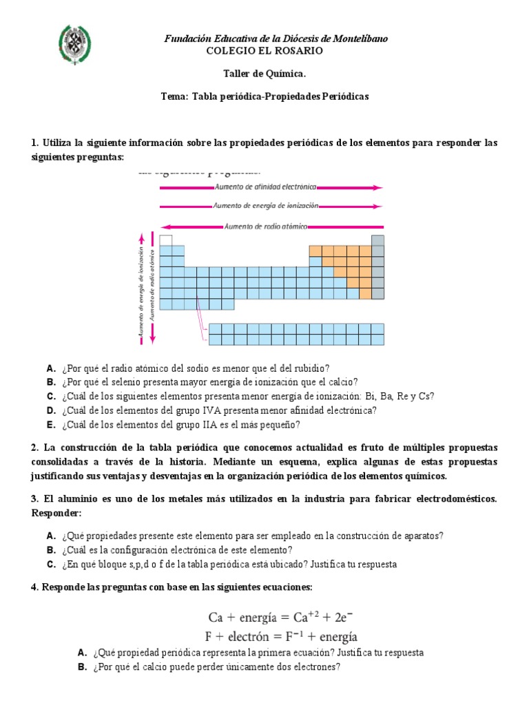 Taller Sobre La Tabla Periodica | PDF | Tabla periódica | Elementos ...
