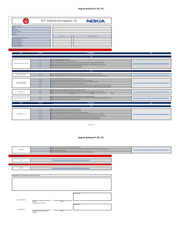 Formato ATP 5G Nokia-Claro - Sitio XXX | PDF | Informática | Ingeniería ...